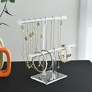 MOOCA Deluxe Clear Acrylic Jewelry Organizer, 2 Tier T-Bar Bracelet Holder, Acrylic Necklace Holder, Jewelry Holder, Jewelry Organizer Stand, Premium Quality with Enhanced Transparency
