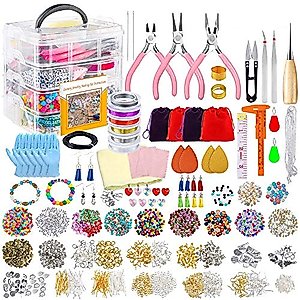 PP OPOUNT 2035 PCS Jewelry Making Supplies, Jewelry Making Kit with Jewelry Beads, Charms, Findings, Jewelry Pliers, Beading Wire for Necklace Bracelet, Earrings Making and Repairing