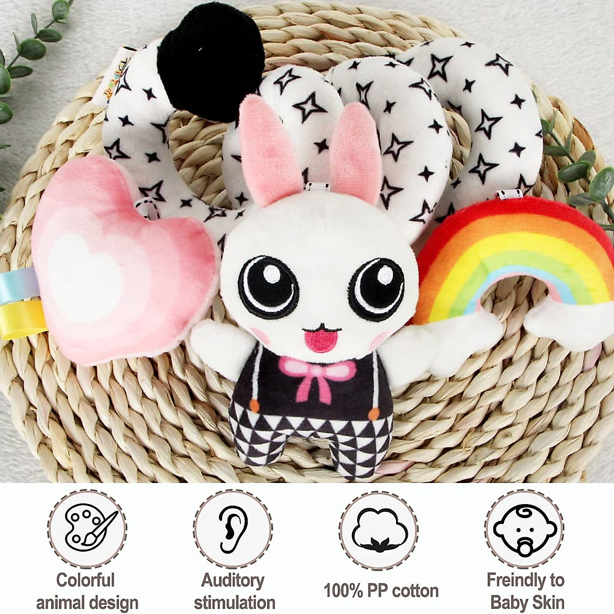 AIPINQI Spiral Stroller Toys, Infants Baby Car Seat Toys Comfortable Pram Crib Plush Toy for Boys Girls Spiral Hanging Toys for Car Seat,Rabbit