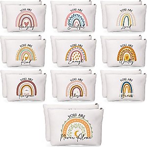20 Pcs Rainbow Makeup Bags Bulk Inspirational Cosmetic Bags Motivational Quotes Canvas Bags with Zipper Encouragement Pouch Gift for Women Birthday Christmas Employee Appreciation Gift(Rainbow)