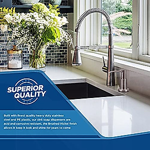 PlumBoss E1000 Built in Soap Dispenser for Kitchen Sink - Multipurpose Stainless Steel Pump with 500mL Bottle for Dish Soap, Hand Lotion, and Hand Sanitizer - Refill from The Top - Brushed Nickel