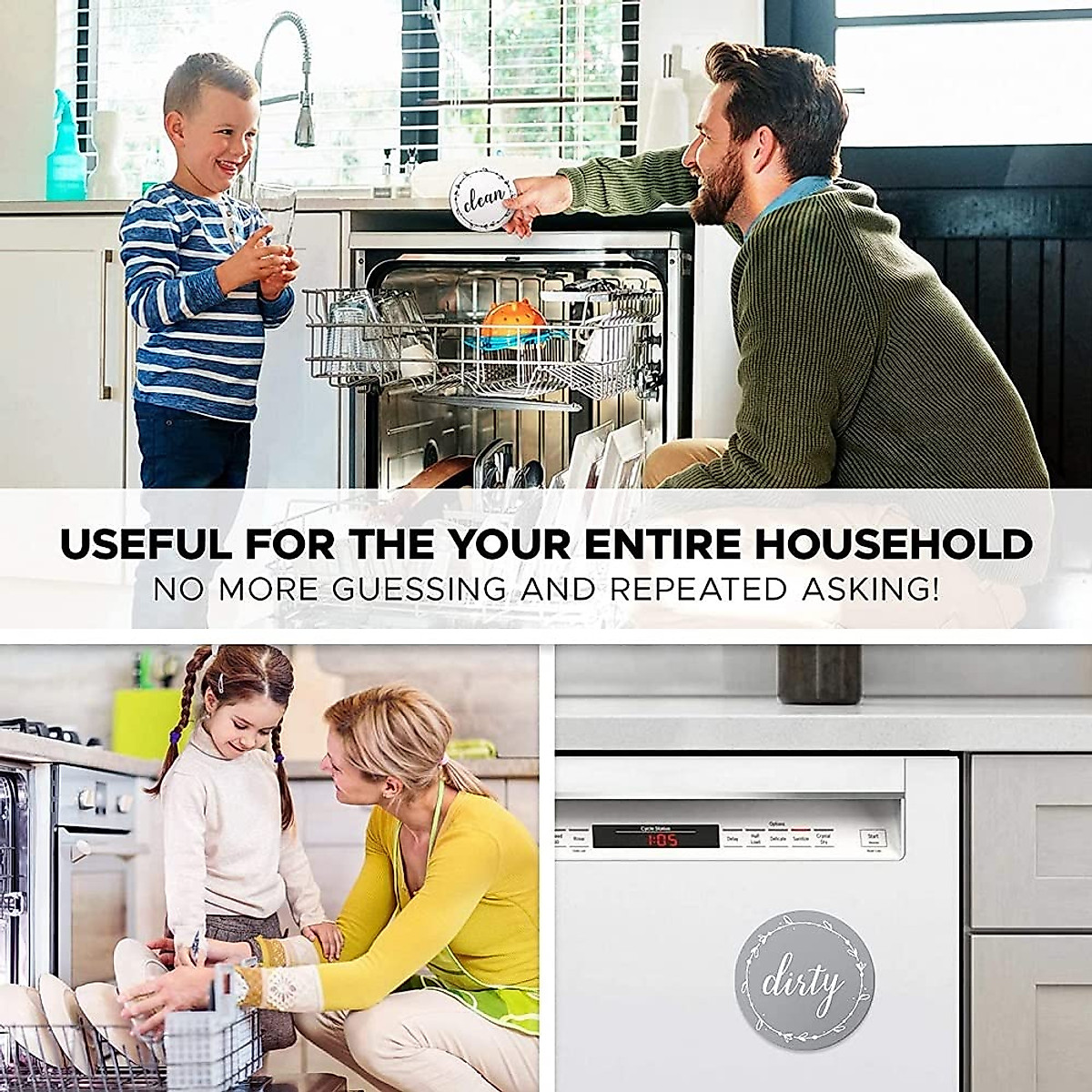 InfantLY Bright Dishwasher Dirty/Clean Magnet Sign Indicator Stickers, 3.5inch Round Universal Double Sided Flip Dish Washer Refrigerator Reversib k006 k006