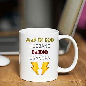 Christian Believers Gift, Ideal Gift for a Grandfather - Man Of God Prayers, Navy Multicolor Unisex Sweat 11 Oz White Ceramic Coffee Mug