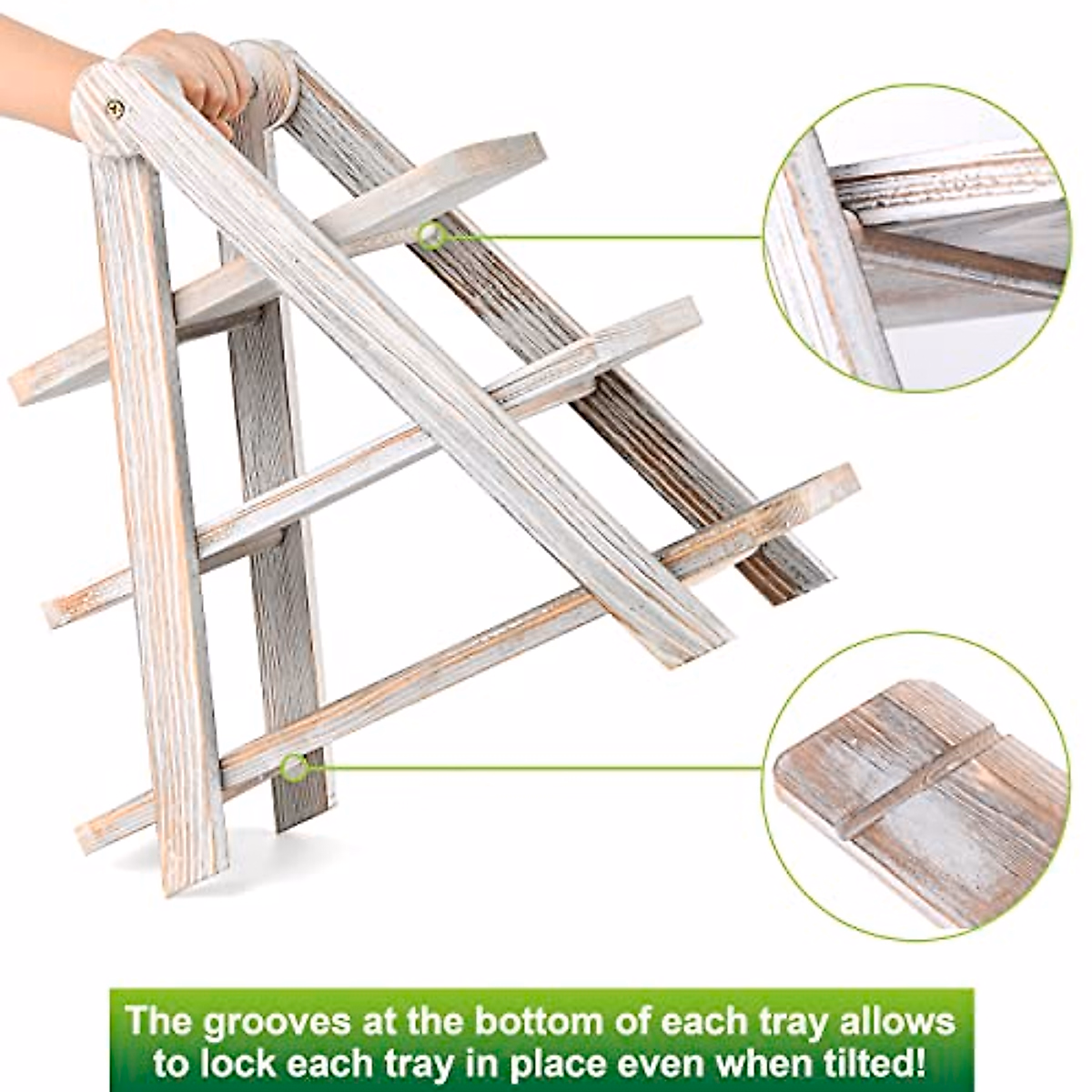 MHM 3 Tier Serving Tray Farmhouse Rustic Gray Wooden 3-Tier Serving Tray - 3 Tier Cupcake Stand Collapsible White Grey Rustic Serving Tray for Parties and Picnics