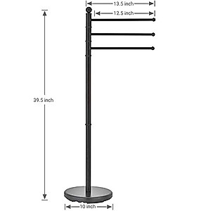 MyGift 40 Inch Freestanding Matte Black Towel Rack for Bathroom with 3 Swivel Bar Arms, Hanging Towel Holder Drying Rack