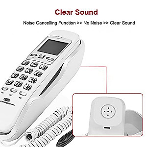 Landline Wall Phones, Wired Wall-Mounted Landline Mini Extension with Incoming Call Display,One-Button Redial,Call Search,Thundering Protection,Noise Cancelling Function,for Home Office Hotel