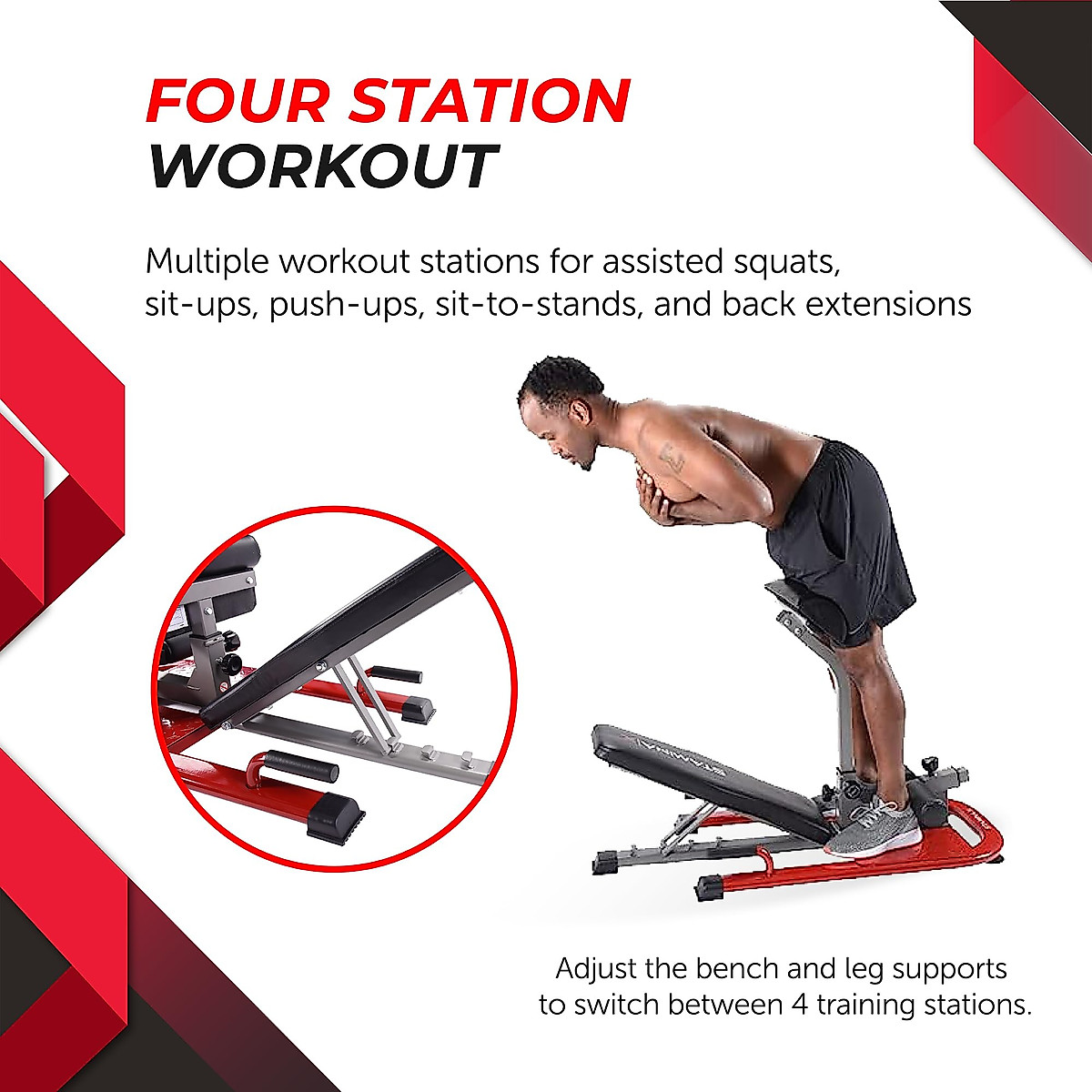 Stamina X 4-in-1 Fitness Bench - Adjustable Weight and Foldable Exercise Bench Roman Chair with Smart Workout App - Up to 250 lbs Weight Capacity