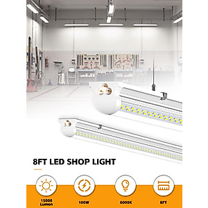 ONLYLUX LED Shop Light 8ft 6000K White 100W, 15000lm Workshop led Light V Shape, Plug and Play, Hanging/Surface Mount Install, 8 Foot led Lights for Garage,10 Pack