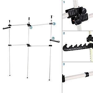 Portable Garment Rack, Adjustable Heavy Duty DIY Clothes Wardrobe Clothing Rack Metal Clothes Closet Storage Origanizer for Clothes Jacket Shirt Long Dress, 3 Poles 4 Bars