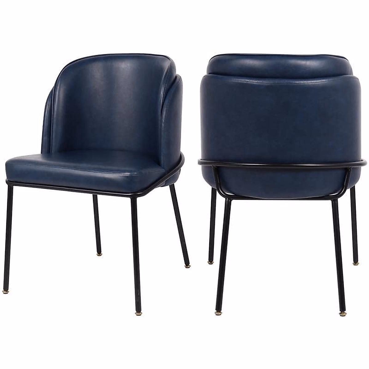 Meridian Furniture Jagger Collection Modern | Contemporary Faux Leather Upholstered Dining Chair with Matte Black Iron Legs, Set of 2, 22" W x 23" D x 31" H, Navy