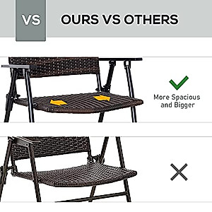 Outsunny PE Plastic Rattan Folding Chair Set, 4 Pack, Outdoor Wicker Seats w/Armrests, Steel Frame, Mixed Brown