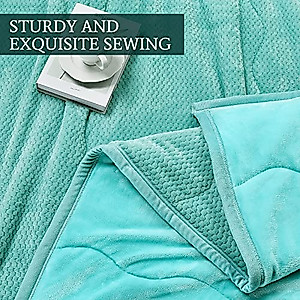 Lynnlov Thick 3 Layers Flannel Fleece Throw Blanket for Couch 50" x 60", Soft Decorative Microfiber Plush Blankets,Luxury Comfy Cozy Velvet Blanket for Sofa Chair Bed, Winter, Warm, Breathable, Aqua