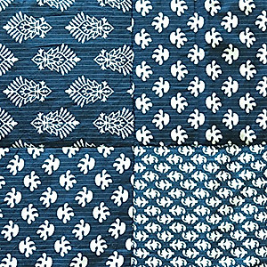 Quilted Blue Patchwork Cotton Throw Blanket Indian Decorative Super Soft Warm Blanket for Sofa Couch 50 x 60 Inches