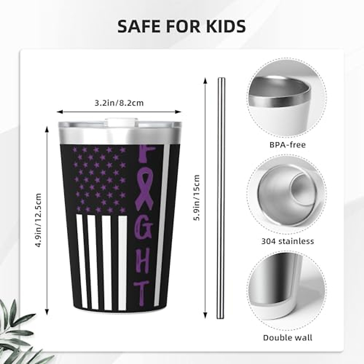 12oz Tumbler Breast Cancer Warrior Support Squad Alzheimer'S Awareness Stainless Steel Cup With Straw And Lid Spill Proof Bulk Double Wall Vacuum Reusable Water Tumblers For Cold Hot Drink