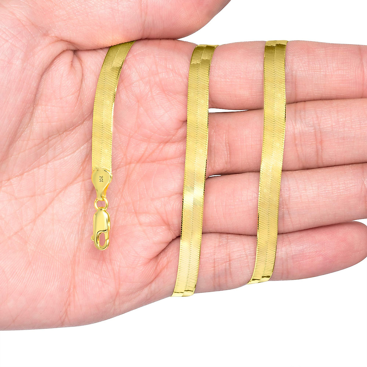 Nuragold 10k Yellow Gold 6mm Solid Herringbone Silky Flat High Polish Chain Necklace, Womens Mens Jewelry 16" 18" 20" 22" 24"