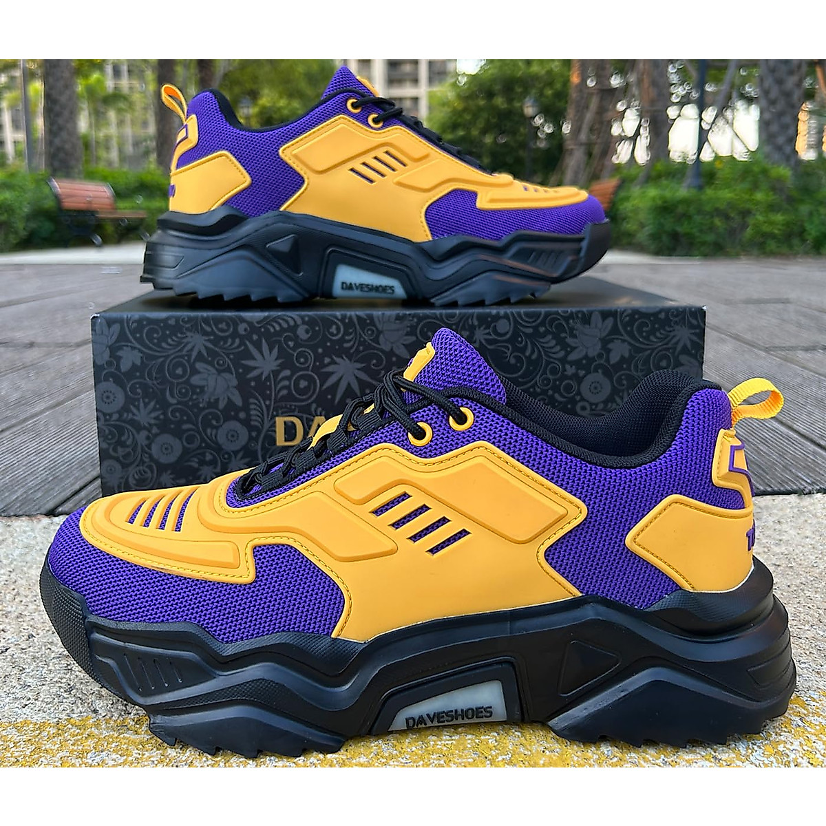 DAVESHOES Mens Wide Shoes for Walking Mamba 24 Luxury Sneakers with Latex Insoles Yellow and Black Platform Shoes Hiptop Running Sport Shoes Male