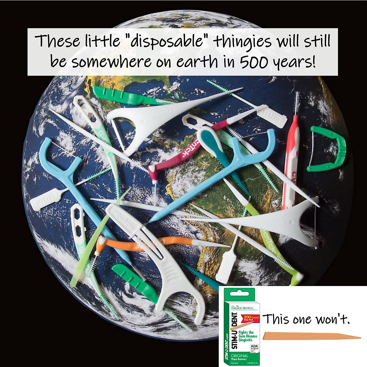 Stim-U-Dent, Plaque Removers for Teeth and Gums, 600 Soft, Mint Flavor Biodegradable Dental Picks, Alternative to Dental Floss and Plastic Floss-Picks, 200 Per Box, 3 Boxes