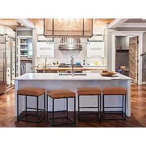 MAISON ARTS Counter Height 24" Bar Stools Set of 2 for Kitchen Counter Backless Modern Barstools Industrial Upholstered Faux Leather Stools Farmhouse Island Chairs, (24 Inch, Brown)