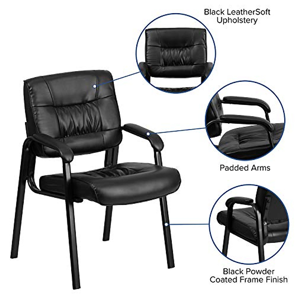 Flash Furniture Black LeatherSoft Executive Side Reception Chair with Black Metal Frame