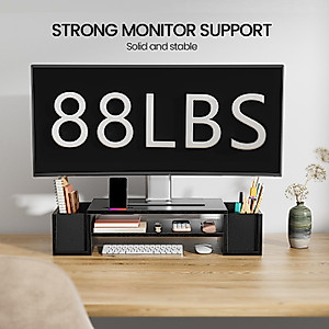 AMERIERGO Monitor Stand Desk Organization with DIY Storage Space, Monitor Riser Stand with Storage with 2 Slots & Phone Holder, Computer Stand 2 Tier for Home Office Use