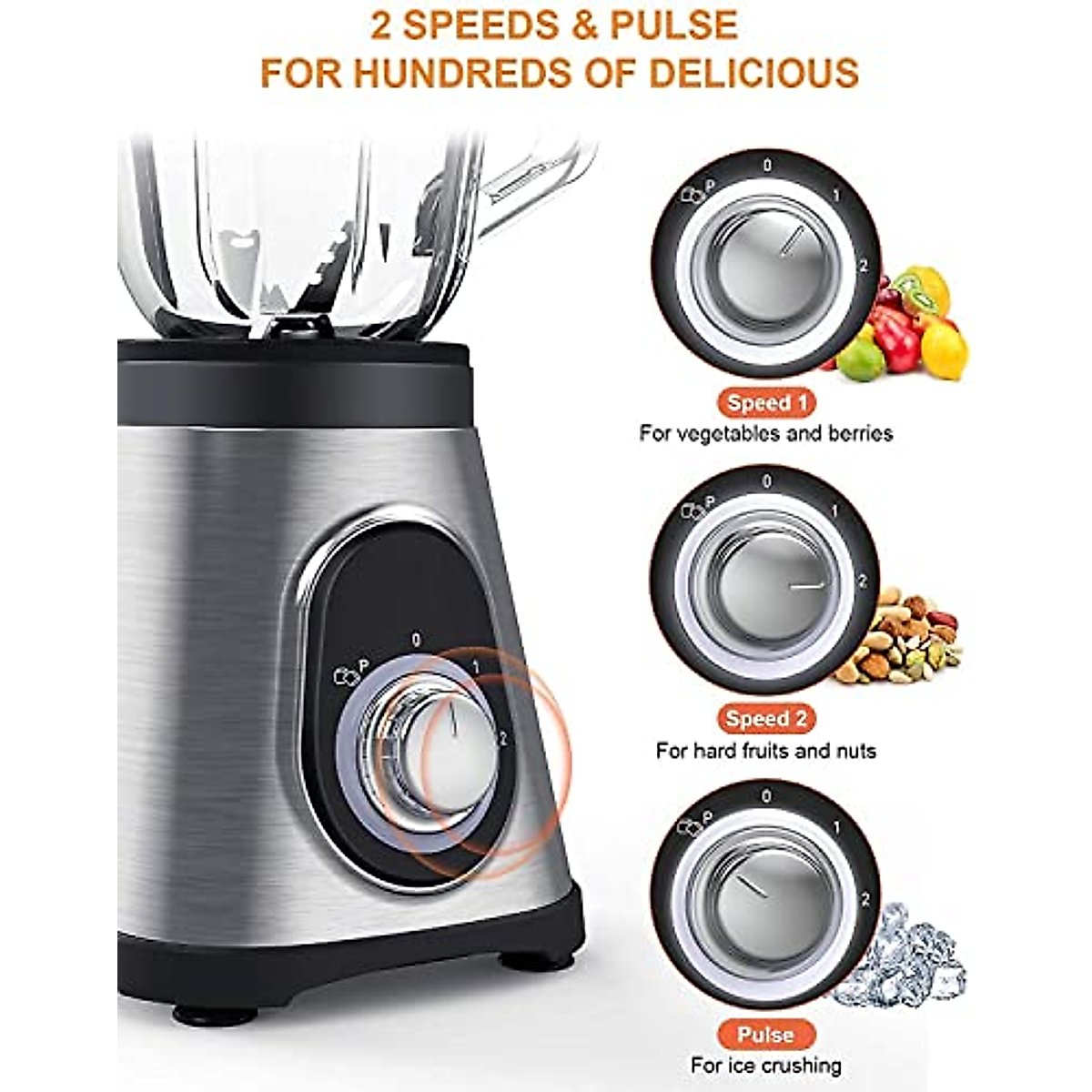 Smoothie Blender, 750W Smoothie Maker, with 2 Adjustable Speed and Pulse Functions, Kitchen Blender with 48 oz Tritan Glass Jar for Milkshakes, Smoothies, Crushed Ice and Frozen Fruit