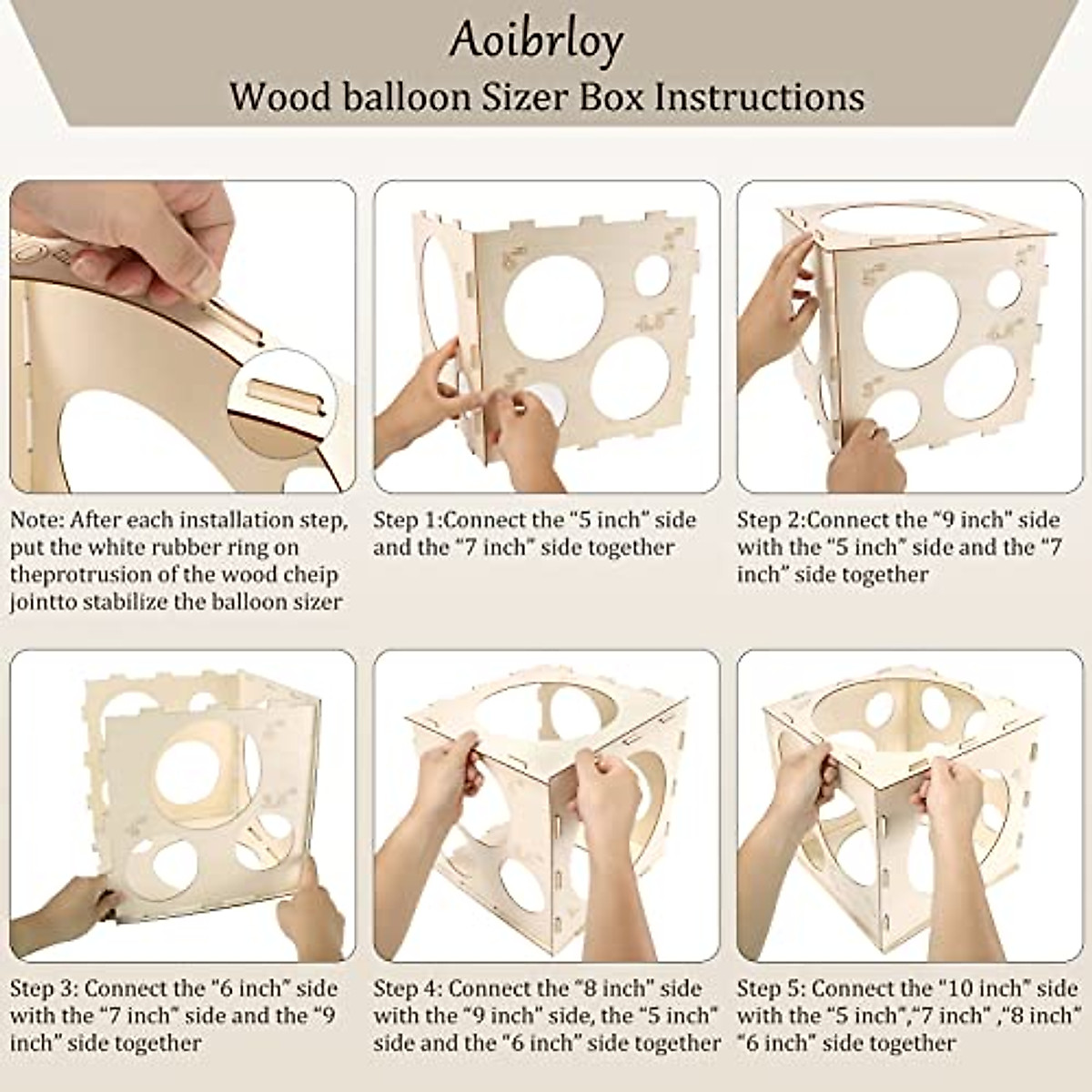 Aoibrloy 12 Holes Wood Balloon Sizer Cube Box, Collapsible Balloon Size Measuring Tool for Balloon Garland Balloon Columns Balloon Arches Decorations (2-10 INCH)