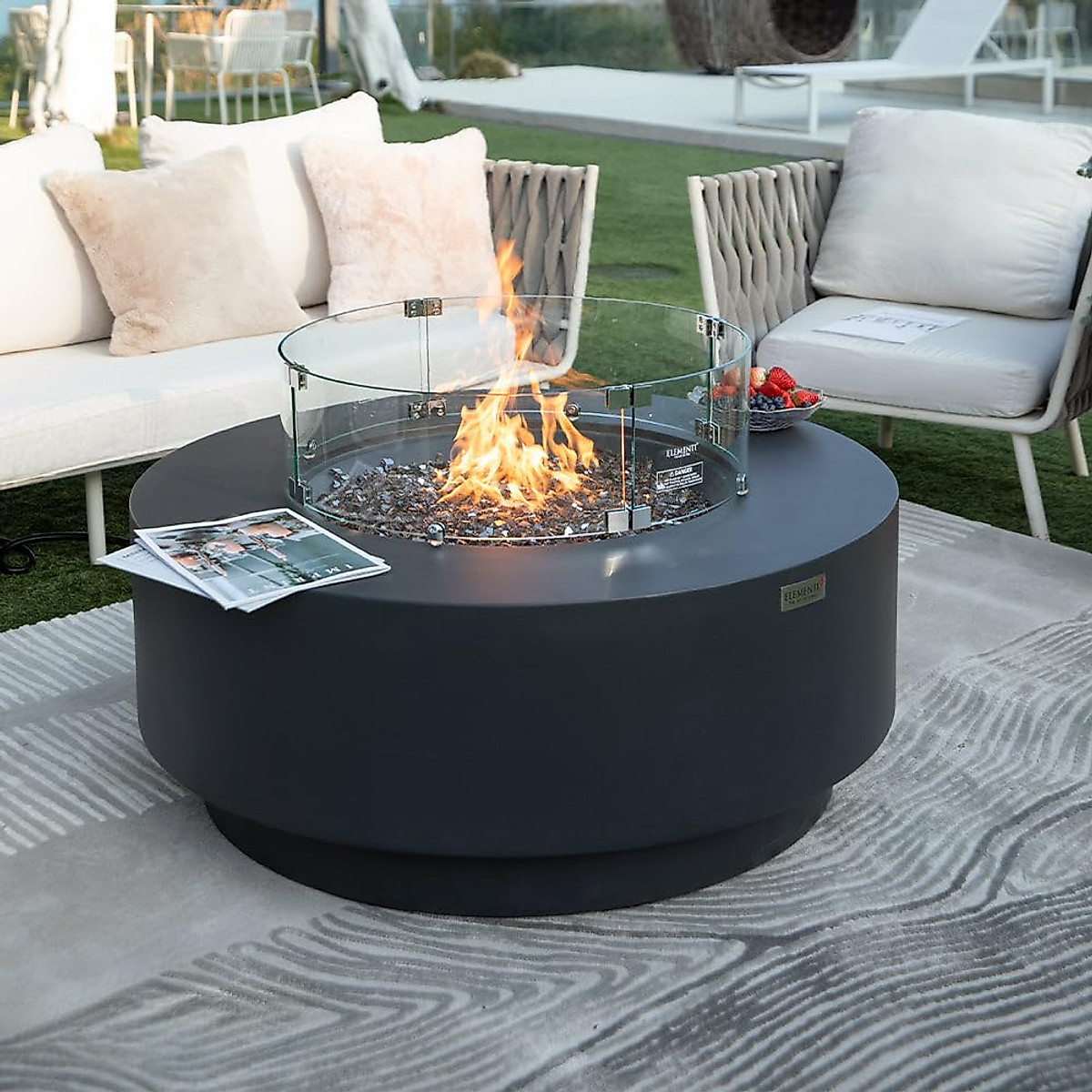 Nimes Concrete Fire Pit 40.9" x 40.9" Outdoor Patio Firepit Includes Fire Glass Modern Fire Pits & Outdoor Fireplaces for Garden, Deck, Indoor & Outdoor Heating