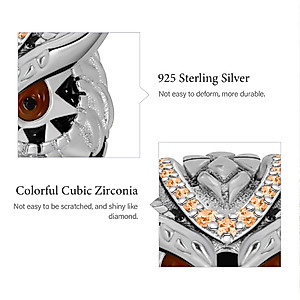 GNOCE Owl Charm Bead Sterling Silver Animal Charm inlaid with Stones Fit Bracelet/Necklace for Women Wife