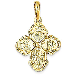 IceCarats 14K Yellow Gold Four Way Holy Cross Religious Medal Necklace Christian Pendant Scapular Charm 28mm x 17.75mm Only