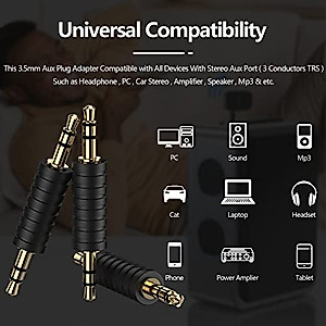 KOOPAO 3.5 to 3.5 Male to Male Plug Adapter, 3.5mm Male Jack Audio Double Sided Aux Adapter, Headphone 3.5mm Coupler Connector for Bluetooth Receiver, Car Stereo, Amp (3 Pack)