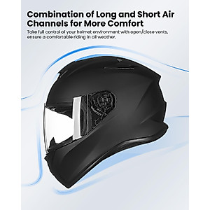 ILM Full Face Motorcycle Street Bike Helmet with Enlarged Air Vents, Free Replacement Visor for Men Women DOT Approved Model ST-06 (Matte Black, Large)