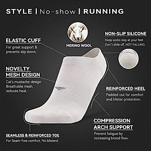 Socks Daze 6 Pack No Show Wool Socks for Women Size 8-12 Men's Non Slip Invisible Summer Thin Soft Mernio Wool Sport Socks for Light Running Hiking Walking, Medium, White