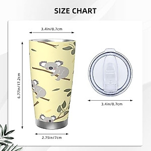 AYCZN Cartoon Koala Leaves 20 OZ Tumbler Stainless Steel Travel Coffee Mug, Cute Insulated Water Bottle with Lid and 2 StrawsLeakproof Thermal Cup