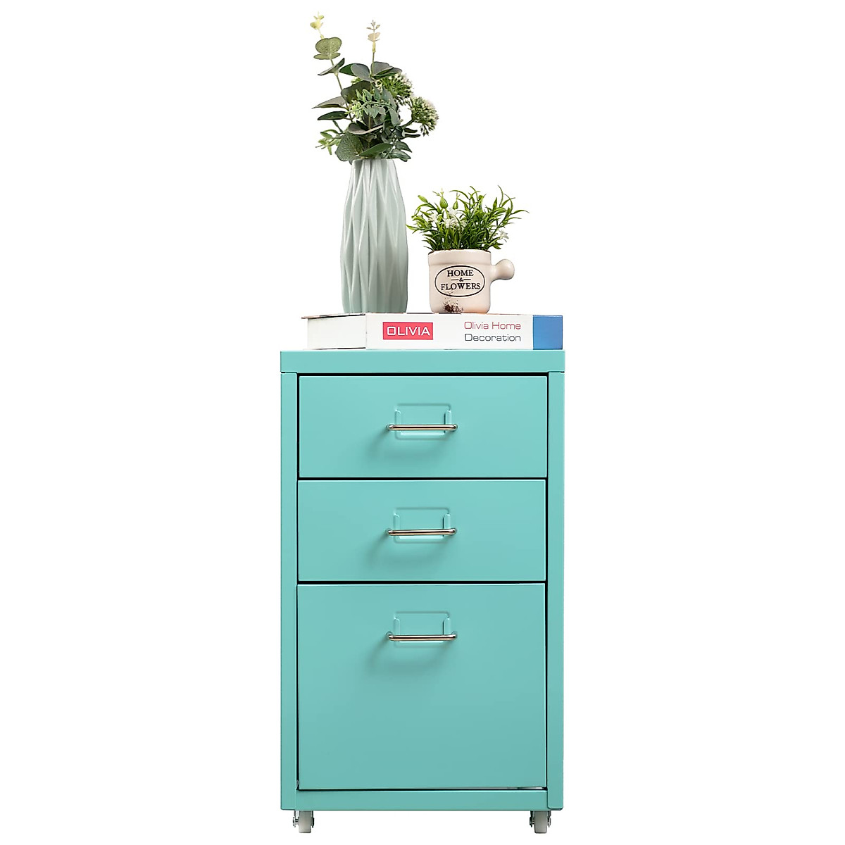 HollyHOME 3-Drawer Mobile Classification Storage Cabinet, Under Desk for A4 Mini File Cabinet, Mobile File Cabinet with Wheels for Home and Office, Blue