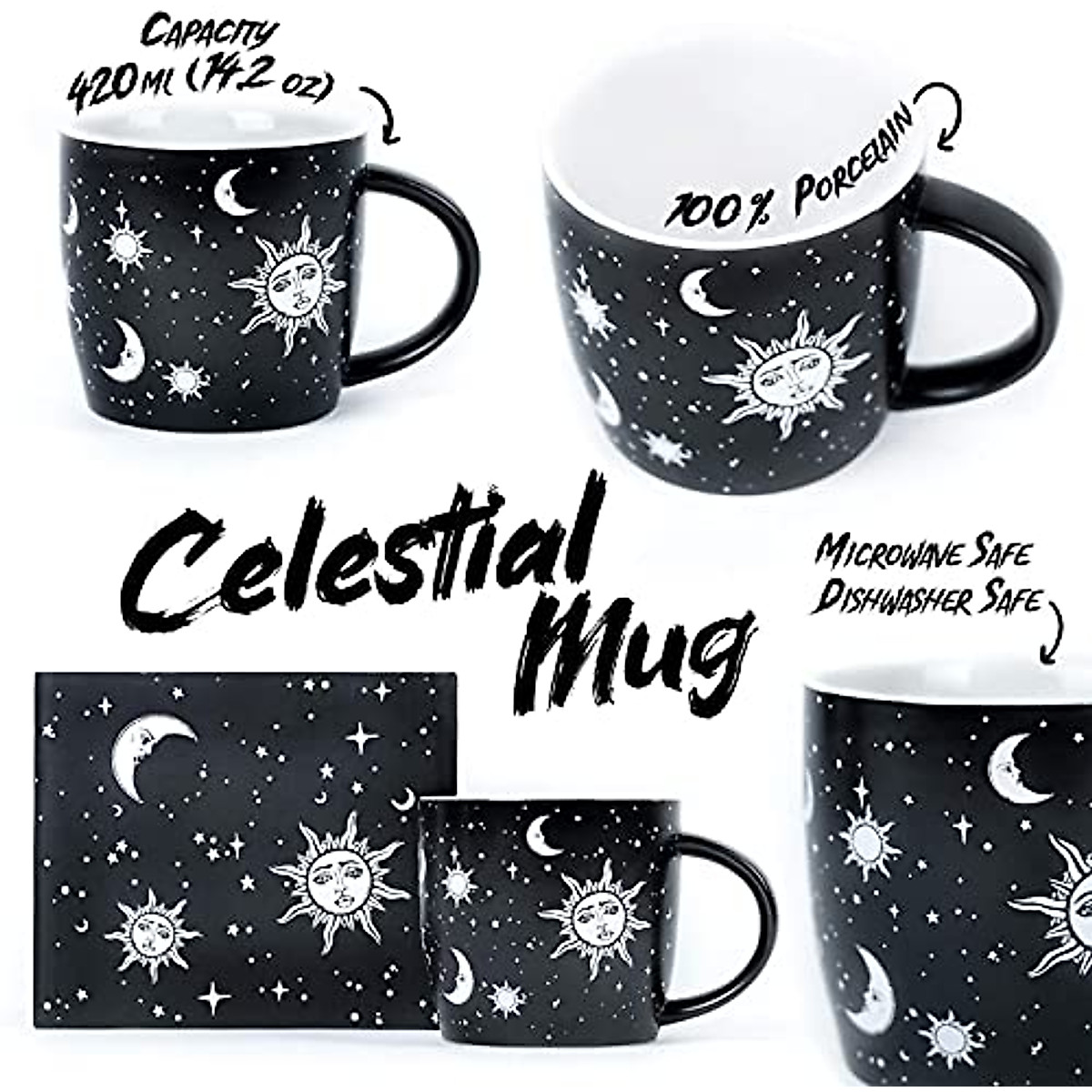 Rogue + Wolf Coffee Mug (Celestial) Halloween Decor Spooky Gifts Ghost Cool Mugs for Women & Men Witch Goth Accessories Hocus Pocus Gothic Witchy Witchcraft Supplies Tea Creepy Cup - 14.2oz / 420ml