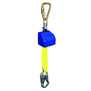 FallTech 82624 Fall Limiter, Polyester Web SRL - Overhead Retractor with 1 Steel Snap Hook, 1 Swivel and 8447 Carabiner, 8' with 8447 Carabiner, Blue