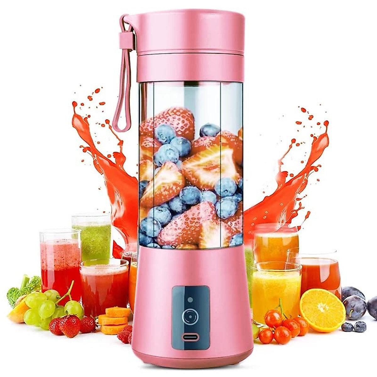 USB Portable Blender Juicer Cup, 3CPRECIOUS Fruit Juice mixer, Mini Portable Rechargeable Battery/Juicing Blender Mixer, 380ml (Pink)