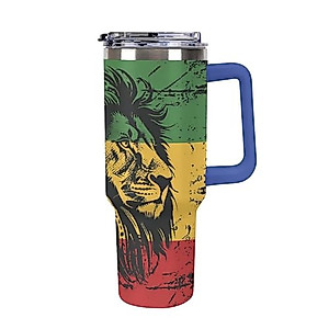 Lion Reggae Jamaica 40 Oz Tumbler Insulated Stainless Steel Water Bottle Travel Mug Car Cup with Handle And Straw