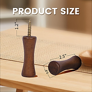 HYBDAMAI Natural Wooden Wall Mounted Hooks (2 Ways,Walnut,6 Packs), Single Coat Hat Rack Wall Mount,for Hanging Coat Towel Cap Bag Purses Jacket Backpack