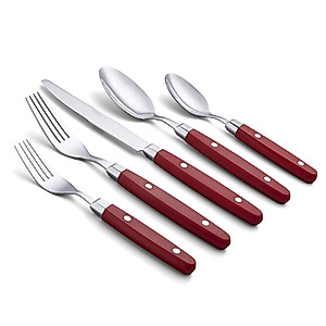 ANNOVA Silverware Set 20 Pieces Stainless Steel Cutlery Color Handle With Rivet/Retro Flatware - 4 x Dinner Knife; 4 x Dinner Fork; 4 x Salad fork; 4 x Dinner Spoon; 4 x Dessert Spoon (Red) Christmas