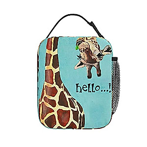 JASMODER Insulated Lunch Bag, Funny Giraffe Says Hello Portable Lunch Box Cooler Tote For Boys Girls Adults