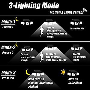 4PACK Solar Security Light Outdoor Solar Motion Sensor Light 500Lumen 74LED Solar Powered Security Flood Lighting with 3 Heads Wide Angle Illumination IP65 Waterproof for Outdoor Porch Yard Garage