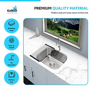 KABCO 23 Inch Single Bowl Stainless Steel Classic Kitchen Bar Sink, Rust, Sound and Heatproof Swirl Finish Stainless Steel Deep Sink with Kitchen Sink Strainer, Bottom Sink Grid and a Rolling Up Grid