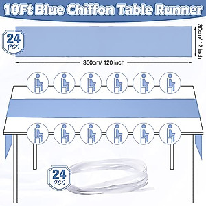 Chumia 24 Pack Chiffon Table Runners Romantic Sheer Table Decorations Long Tulle Runner for Wedding Bridal Shower Party Supplies Decor, 118 x 12 Inches (Dusty Blue)