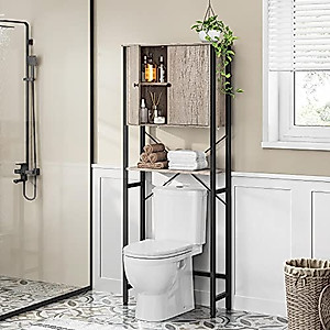 Yaheetech Over The Toilet Storage Cabinet with Door & Adjustable Shelf, Bathroom Storage Cabinet Freestanding Bathroom Organizer Toilet Rack, Metal Frame, Stable, Gray