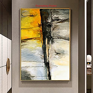 Black Yellow White Abstract Painting Abstract Canvas Paintings Wall Art Orange and Grey Abstract Wall Art Modern Abstract Prints Yellow Black Grey Orange Abstract Pictures for Wall Decor 16x24in Frameless