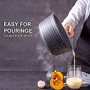 JEETEE Pots Nonstick, 1.5 Quart & 2.5 Quart Induction Granite Coating Saucepan Sets with Glass Lid & Pour Spout, PFOA Free (Grey, 4pcs Pots Set)