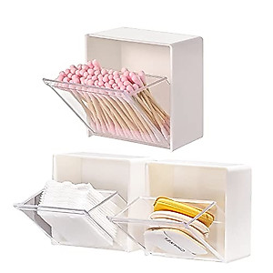 Brozigo 3Pcs QTip Holder Canisters for Cotton Balls, Wall Storage Cotton Ball Holder, qtip holder bathroom set with lid, Wall Storage for bathroom, office and restroom, Transparent Cotton Swab Holder