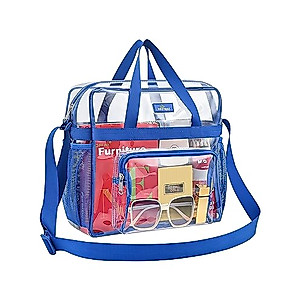 MAY TREE Clear Bag Stadium Approved 12×6×12, Clear Stadium Bag for Women and Men, Clear Lunch Bag for Work Travel Sport Office, Clear Tote Bag Stadium Approved with Non-Removable Straps - Blue