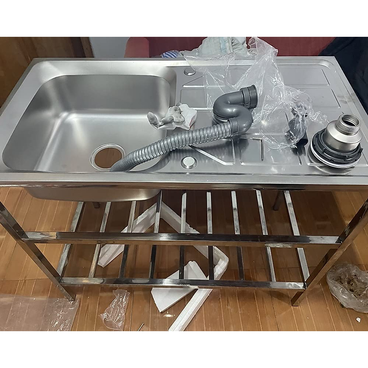 ENLLY Commercial Kitchen Sink, 29.5" L × 15.7" W × 30" H Single Bowl Stainless Steel Sink Utility Prep Washing Hand Basin for Yard Office Laundry Camping Restaurant, 1 Compartment